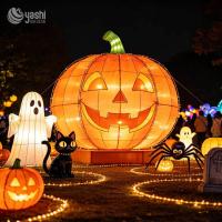 China Custom Cyber‑Punk Pumpkin Robot Halloween Lantern Set, Large LED Sci‑Fi Spooky Light Sculpture with Ghost & Skull for sale
