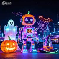 China Custom Cute Pumpkin Carriage Halloween Lantern Set, Large LED Family‑Friendly Light Sculpture with Ghost & Black Cat for sale