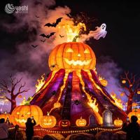 China Custom Halloween Volcano Pumpkin Lantern Set, Large LED Spooky Light Sculpture with Bats, Spiders & Ghost for sale