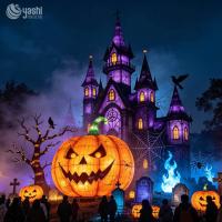 China Custom Halloween Volcano Pumpkin Lantern Set, Large LED Spooky Light Sculpture with Bats, Spiders & Ghost for sale