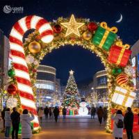 China Custom LED Christmas Arch Light Sculpture with Candy Cane, Star & Gift Boxes, Outdoor Walk Through Xmas Arch Lantern for Mall Plaza, Support Customization for sale