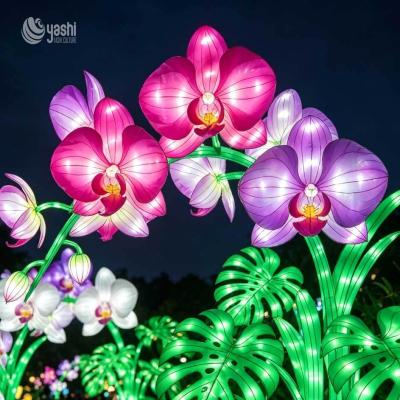 China Custom Giant Phalaenopsis Orchid LED Lanterns, Large Fabric Floral Light Sculptures for Light Festival for sale