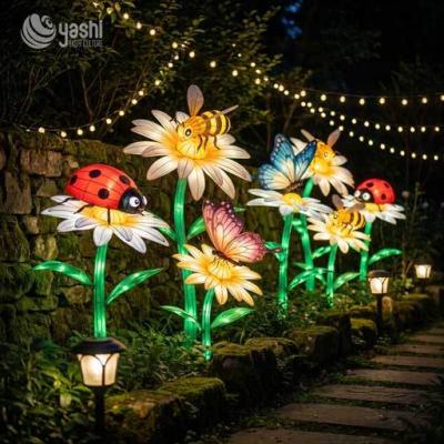 China Custom Daisy Flower & Insect LED Lanterns, Bee Butterfly Ladybug Light Sculpture for Garden Light Festival for sale