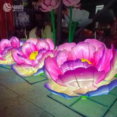 China Custom Giant Peony LED Lanterns, Gradient Color Fabric Flower Light Sculptures for Light Festival for sale