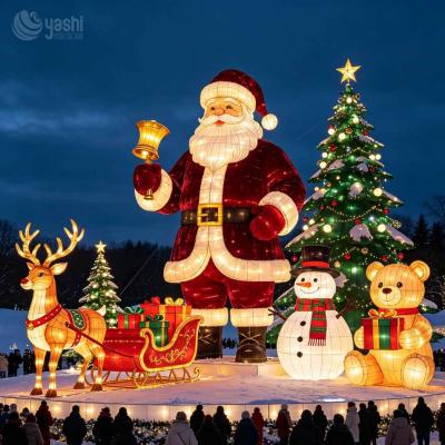 China Custom Giant LED Santa Claus Lantern Set, Outdoor Christmas Light Sculpture with Christmas Tree, Reindeer, Snowman & Teddy Bear, Support Customization for sale