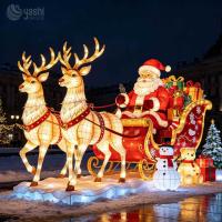 China Custom LED Santa Sleigh Two Reindeer Lantern Set, Outdoor Christmas Light Sculpture with Snowman & Teddy Bear, Support Customization for sale