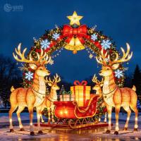 China Custom LED Santa Sleigh Two Reindeer Lantern Set, Outdoor Christmas Light Sculpture with Snowman & Teddy Bear, Support Customization for sale