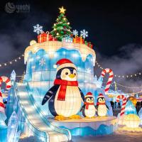 China Custom LED Santa Sleigh Two Reindeer Lantern Set, Outdoor Christmas Light Sculpture with Snowman & Teddy Bear, Support Customization for sale