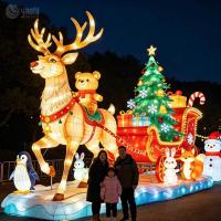 China Custom LED Reindeer Sleigh Christmas Lantern Set, Outdoor Animal Light Sculpture with Christmas Tree, Penguin, Rabbit & Fox, Support Customization for sale