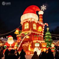 China Custom Giant LED Santa Hat Light Sculpture, Outdoor Fabric Frame Christmas Santa Hat Light Display with Bell for Light Festival, Support Customization for sale