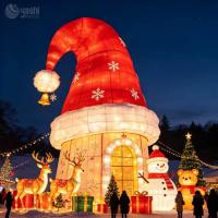 China Custom Giant LED Santa Hat Light Sculpture, Outdoor Fabric Frame Christmas Santa Hat Light Display with Bell for Light Festival, Support Customization for sale
