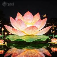 China Custom Giant Floating Lotus LED Lantern with Dragonfly Decor, String‑dot Water Lily Light Sculpture for Lake Festival for sale