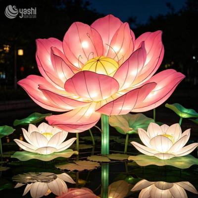 China Custom Giant Water Lotus LED Lanterns, Floating Lotus Flower Light Sculptures for Lake & Light Festival for sale