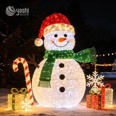 China Custom Large LED Lighted Snowman Sculpture, Outdoor 3D Wireframe Snowman Light with Gift Boxes & Candy Cane for Christmas Decor, Support Customization for sale