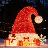 China Custom LED Wireframe Santa Hat & Santa Claus Light Sculpture, Outdoor Giant Christmas Light Display with Gift Boxes for Plaza Light Festival, Support Customization for sale