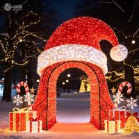 China Custom LED Wireframe Santa Hat & Santa Claus Light Sculpture, Outdoor Giant Christmas Light Display with Gift Boxes for Plaza Light Festival, Support Customization for sale