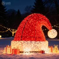China Custom LED Wireframe Santa Hat & Santa Claus Light Sculpture, Outdoor Giant Christmas Light Display with Gift Boxes for Plaza Light Festival, Support Customization for sale