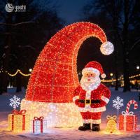 China Custom LED Wireframe Santa Hat Light Sculpture Set, Giant Double Santa Hat Christmas Light Display with Gift Boxes & Snowflake for Outdoor Light Festival, Support Customization for sale