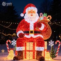 China Custom LED Wireframe Sitting Santa Claus Light Sculpture, Giant Santa With Gift Bag Outdoor Christmas Light Display for Shopping Mall Light Festival, Support Customization for sale