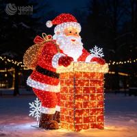 China Custom LED Wireframe Sitting Santa Claus Light Sculpture, Giant Santa With Gift Bag Outdoor Christmas Light Display for Shopping Mall Light Festival, Support Customization for sale