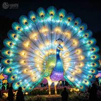 China Custom Large Peacock LED Lantern Sculpture, Spread‑Tail Peacock Bird Light Installation for Park & Cultural Festival for sale