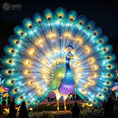 China Custom Large Peacock LED Lantern Sculpture, Spread‑Tail Peacock Bird Light Installation for Park & Cultural Festival for sale
