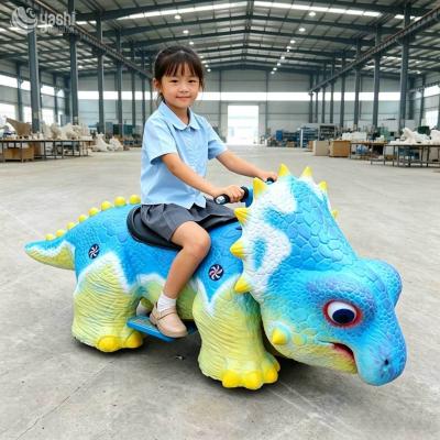 China Coin Operated Triceratops Kids Electric Ride On Car, Fiberglass Commercial Dinosaur Amusement Scooter for Shopping Mall & Playground for sale