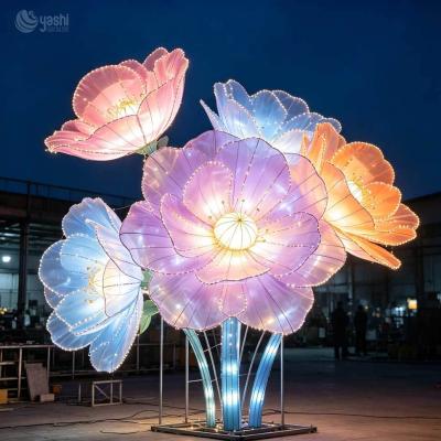 China Giant Colorful Fabric Flower Lantern Installation Festival Lantern for Botanical Garden and Theme Park Night Light Festival for sale