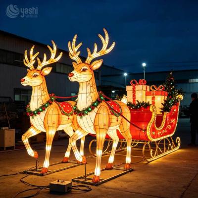 China Large Christmas Scene Reindeer Festival Lantern Set With Gift Boxes For Outdoor Christmas Lighting In Theme Parks And Scenic Spots for sale