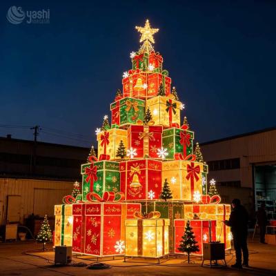 China Large Gift Box Stack Christmas Tree Festival Lantern Set For Outdoor Theme Park Scenic Spot Christmas Decoration for sale