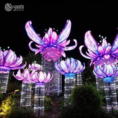 China Giant Purple Lotus Flower Lantern, Zigong Handmade Silk LED Light Sculpture for Park Night Tour Festival Decoration for sale