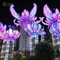 China Giant Purple Lotus Flower Lantern, Zigong Handmade Silk LED Light Sculpture for Park Night Tour Festival Decoration for sale