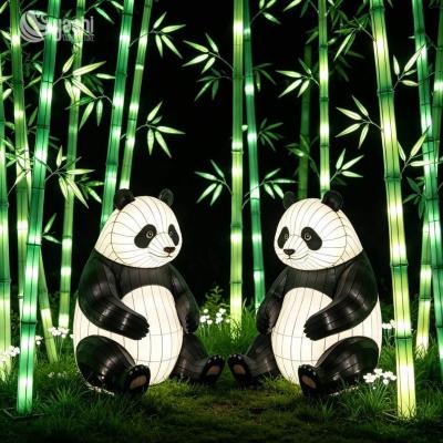 China Custom Zigong Panda Animal Festival Lantern, Outdoor LED Silk Light Sculpture for Park Scenic Spot Night Tour Festival Decoration for sale