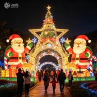 China Custom Christmas Tree Santa and Reindeer Lantern Set, Outdoor LED Silk Light Sculpture for Theme Park Night Tour Christmas Decoration for sale