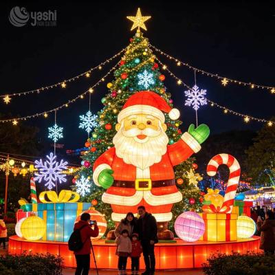 China Giant Santa Claus Christmas Lantern Set, Outdoor LED Silk Light Sculpture for Theme Park Night Tour & Holiday Party Christmas Decoration for sale