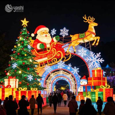 China Custom Santa Sleigh Christmas Arch Lantern Set, Outdoor LED Silk Sculpture for Theme Park Night Tour Holiday Party Decoration for sale