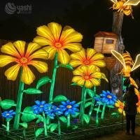 China Giant Bee and Flower Festival Silk Lantern Outdoor LED Light Sculpture for Theme Park Night Tour Garden Decoration for sale