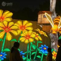 China Giant Bee and Flower Festival Silk Lantern Outdoor LED Light Sculpture for Theme Park Night Tour Garden Decoration for sale