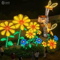 China Giant Bee and Flower Festival Silk Lantern Outdoor LED Light Sculpture for Theme Park Night Tour Garden Decoration for sale