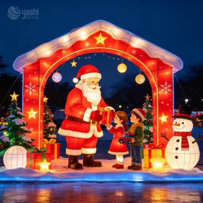 China Custom Large Santa Claus Arch Festival Lantern Outdoor Christmas Entrance Decoration for Park Theme Park Custom Turnkey Holiday Lighting Solution for sale