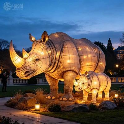 China Custom Animal Lanterns, Rhinoceros Sculpture Festival Lanterns for Zoo Light Trails and Wildlife Park Projects for sale