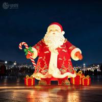 China Custom Giant Outdoor Santa Claus Head Festival Lantern With Christmas Tree Gift Box for Theme Park Night Tour & Holiday Party Decoration for sale