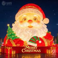 China Custom Giant Outdoor Santa Claus Head Festival Lantern With Christmas Tree Gift Box for Theme Park Night Tour & Holiday Party Decoration for sale