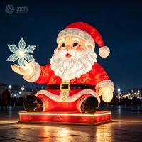 China Custom Outdoor Sitting Santa Claus Festival Lantern With Cute Reindeer Snowflake Gift Box LED Christmas Light Installation for sale