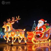 China Custom Large Outdoor Reindeer Sleigh Festival Lantern with Christmas Tree Gift Box LED Holiday Light Decoration for sale