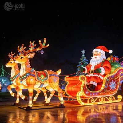 China Custom Large Outdoor Santa Claus Sleigh Reindeer Festival Lantern LED Christmas Light Decoration for sale