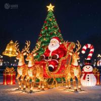 China Custom Waterproof Christmas Arch Light Sculpture with Santa Sleigh Reindeer, Giant Commercial Holiday Decoration for Park Mall Display for sale
