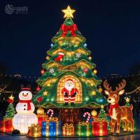 China Custom Waterproof Santa Sleigh Reindeer Light Sculpture, Giant Christmas Lantern Set with Christmas Tree Snowman for Park Mall Holiday Display for sale