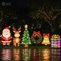 China Custom Waterproof Santa Sleigh Reindeer Light Sculpture, Giant Christmas Lantern Set with Christmas Tree Snowman for Park Mall Holiday Display for sale