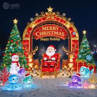 China Custom Waterproof Santa Sleigh Reindeer Light Sculpture, Giant Christmas Lantern Set with Christmas Tree Snowman for Park Mall Holiday Display for sale